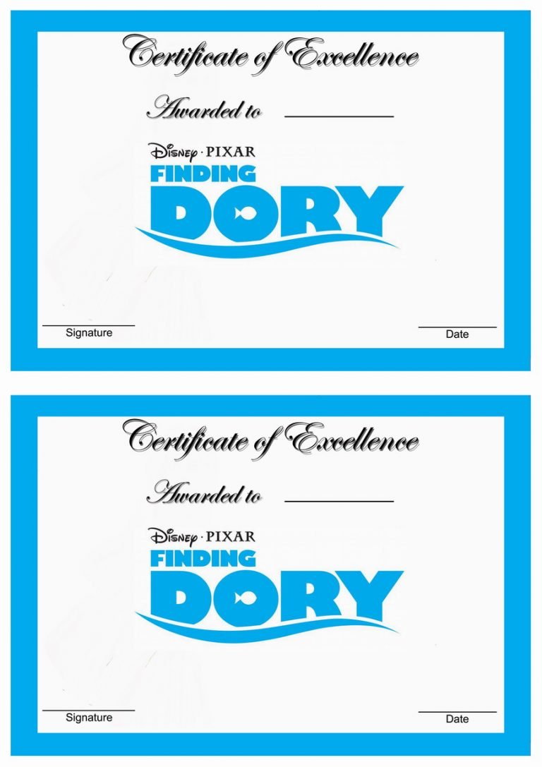 Finding Dory Awards – Birthday Printable